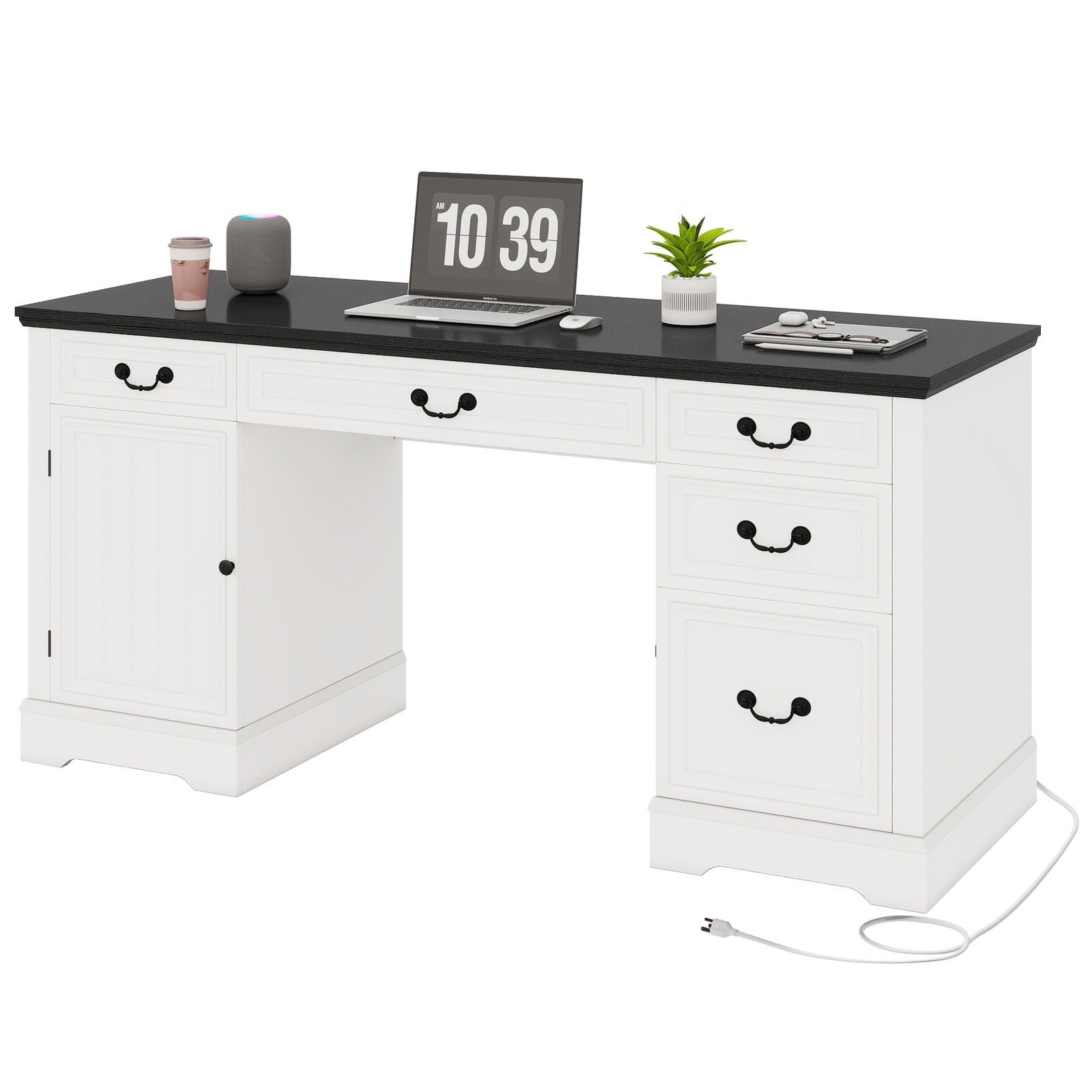 Zengpin The 59" Farmhouse Executive Computer Office Desk is a spacious ...