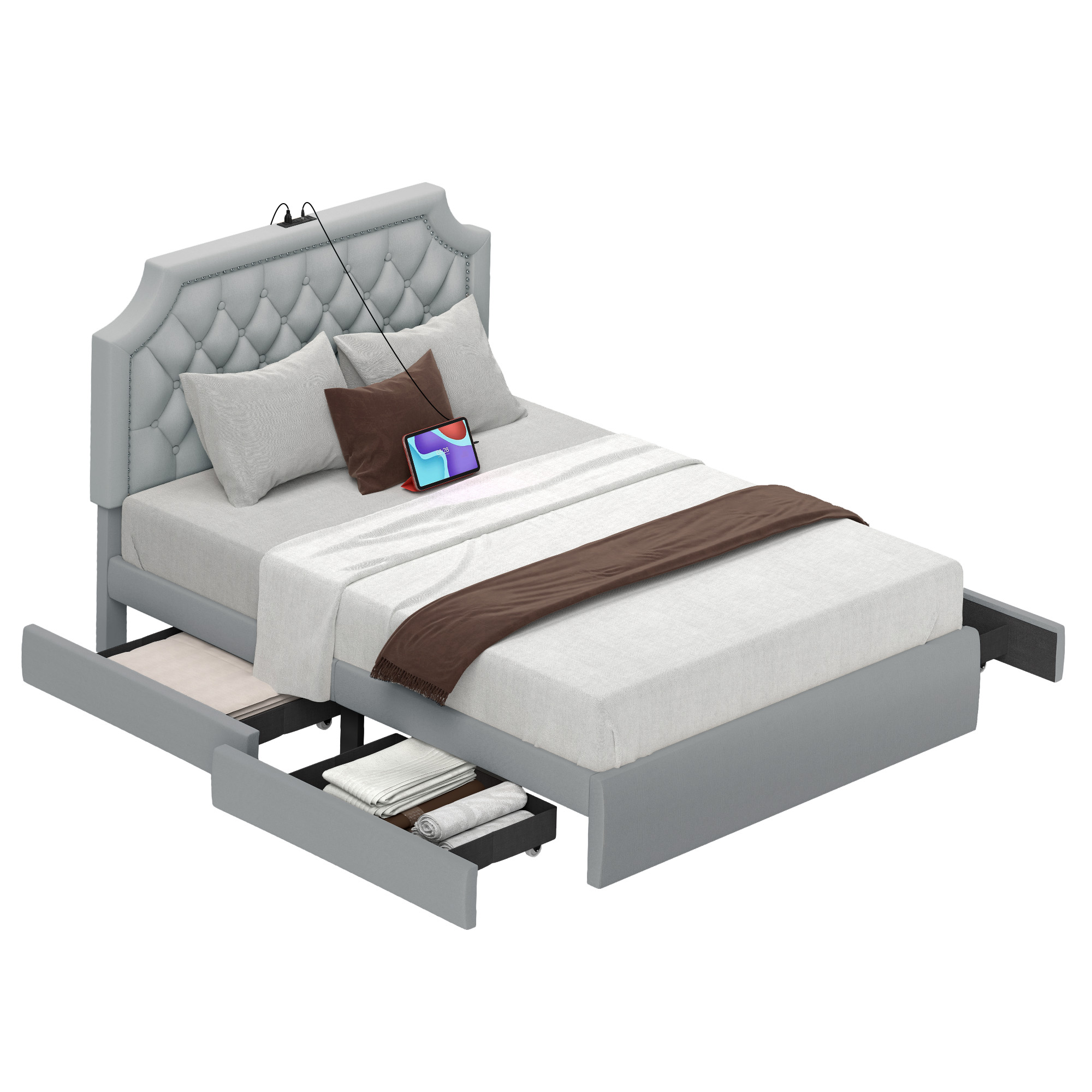 Zengpin The Full Queen King Size Velvet Upholstered Bed Frame comes ...