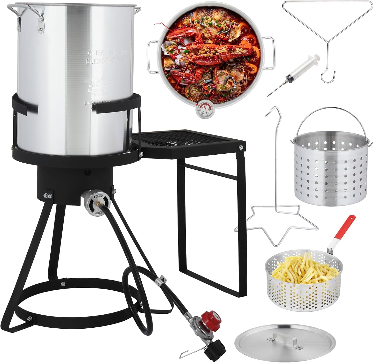 Zengpin Turkey Deep Fryer Set, Aluminum Fish & Seafood Boiler Steamer ...