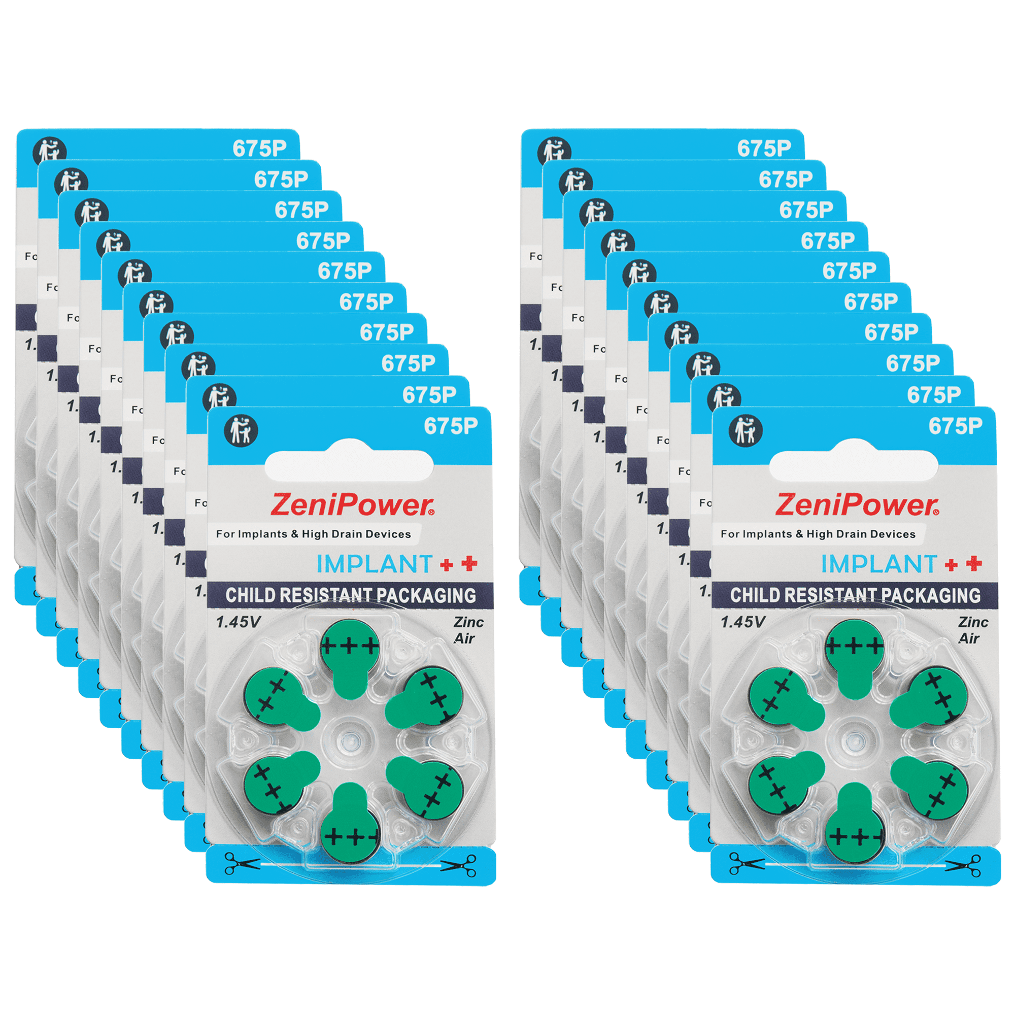 Zeni Power Extra High Power Cochlear Implant Batteries, Zinc Air 1.4V ...