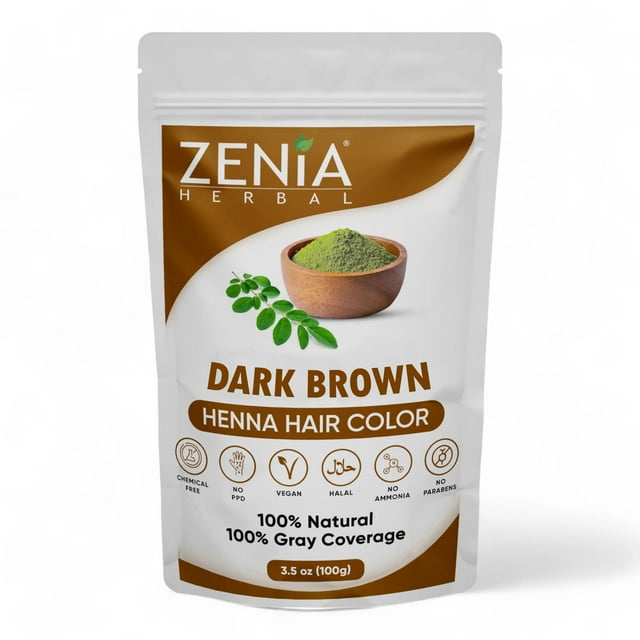 Zenia Organic Henna Hair Color Dark Brown 3.5oz (100g) - Walmart.com