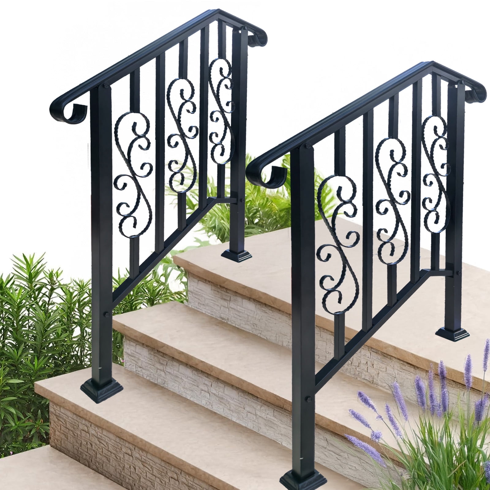 Zenicham 3 Step Handrails for Outdoor Steps, Fit 2 or 3 Steps Outdoor ...