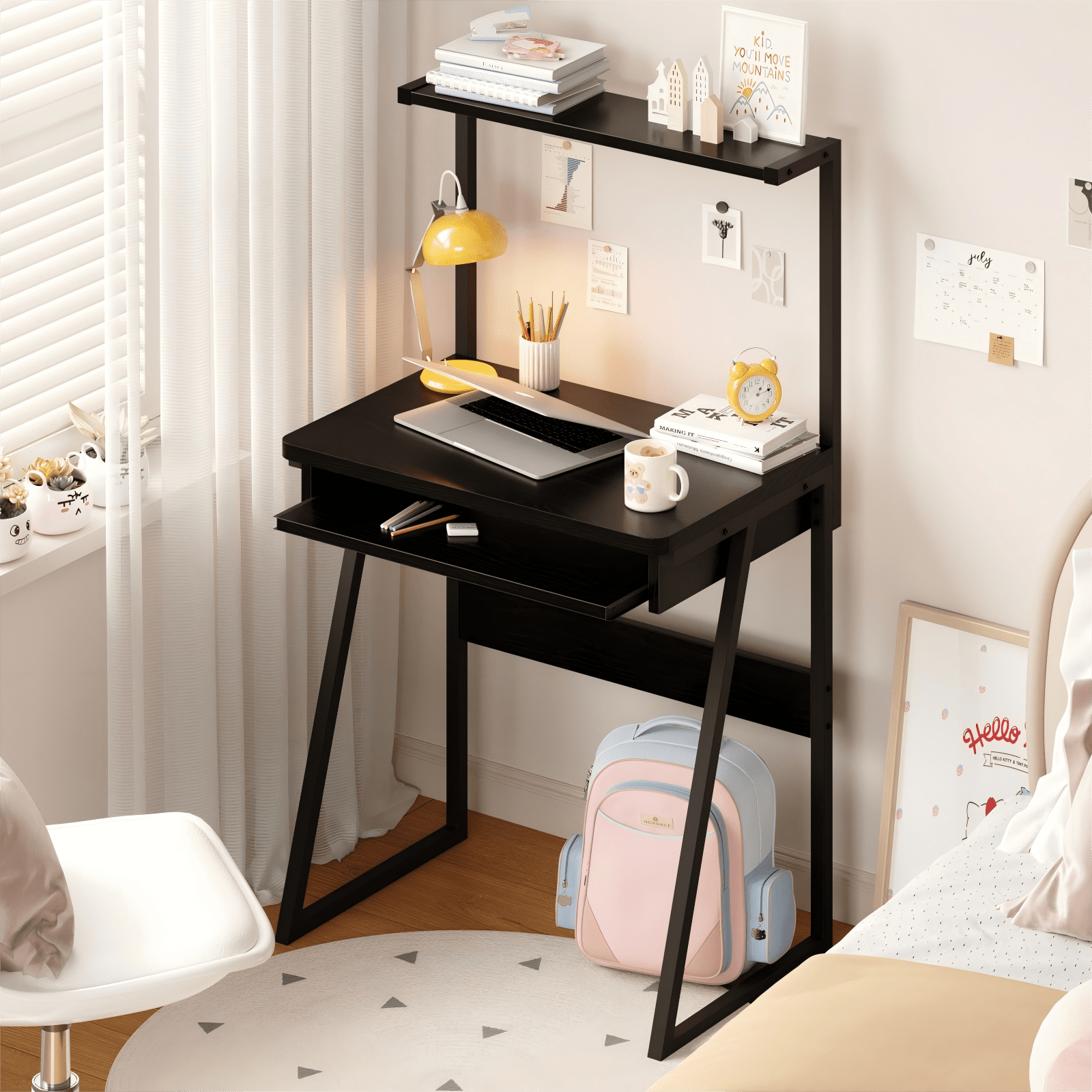 Zenira 2 Tiers Small Computer Desk for Small Space, Compact Laptop ...