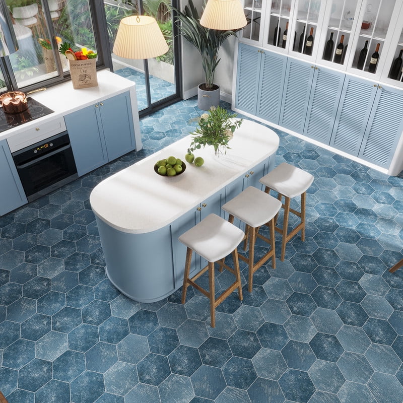 Zenith 9 x 11 in. Textured Indigo Blue Porcelain Hexagon Wall and Floor Tile (8.07 sq ft/case ...
