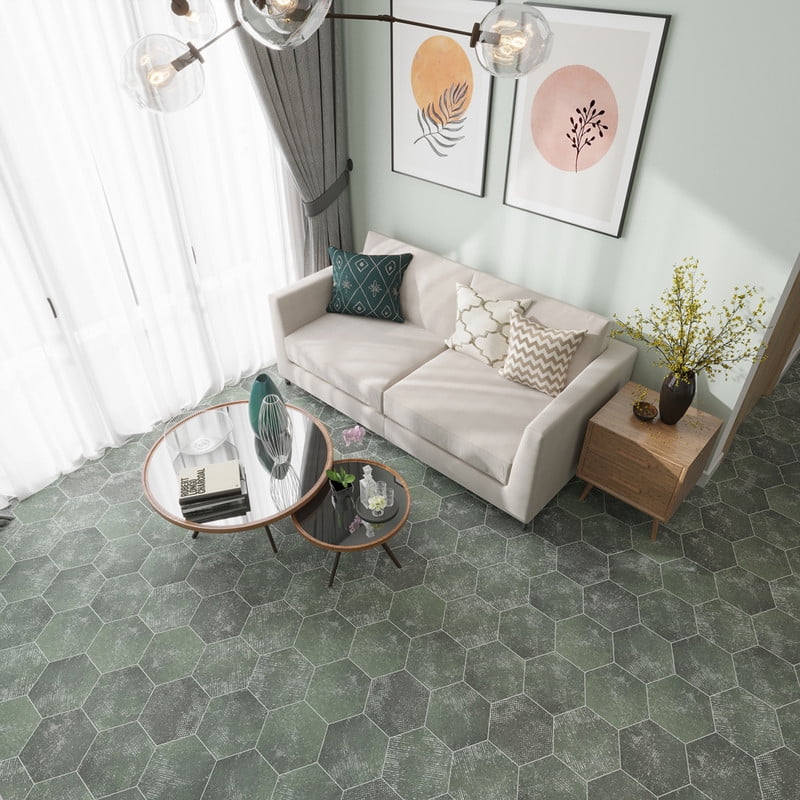 Zenith 9 x 11 in. Textured Olive Green Porcelain Hexagon Wall and Floor ...