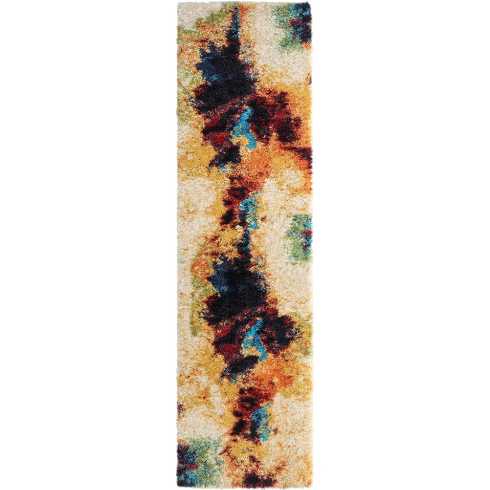 Zenith Abstract Shag Gold/Beige Area Rug 2'10" x 10' 10' Runner Shag ...