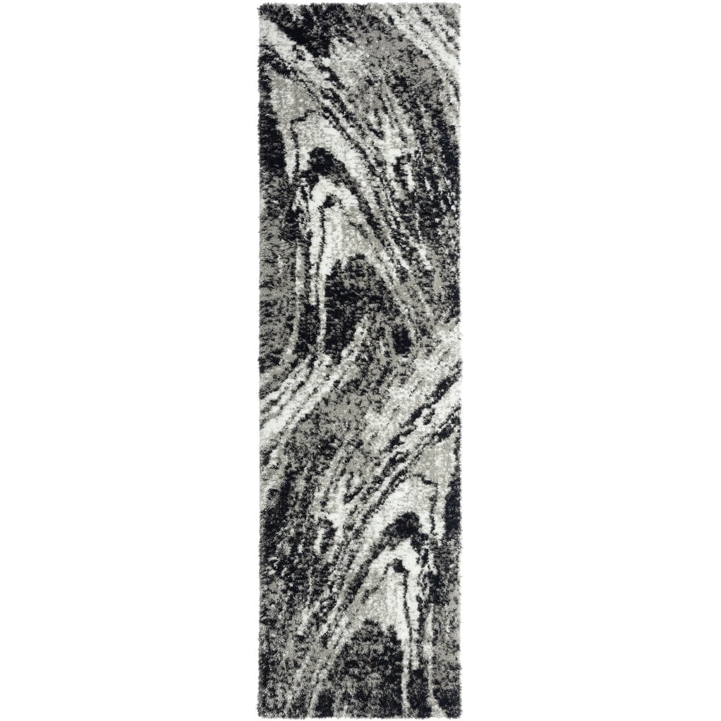 Zenith Abstract Shag Grey Tones Area Rug 2'10" x 10' 10' Runner Shag ...