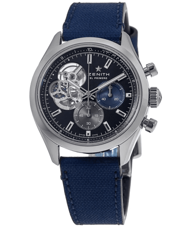 Zenith Chronomaster Open Black Dial Fabric Strap Men's Watch 03.3300. ...