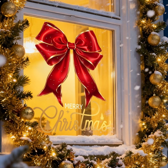 Zenithome Christmas Red Bow Window Cling PVC Transparent Glossy Festive ...