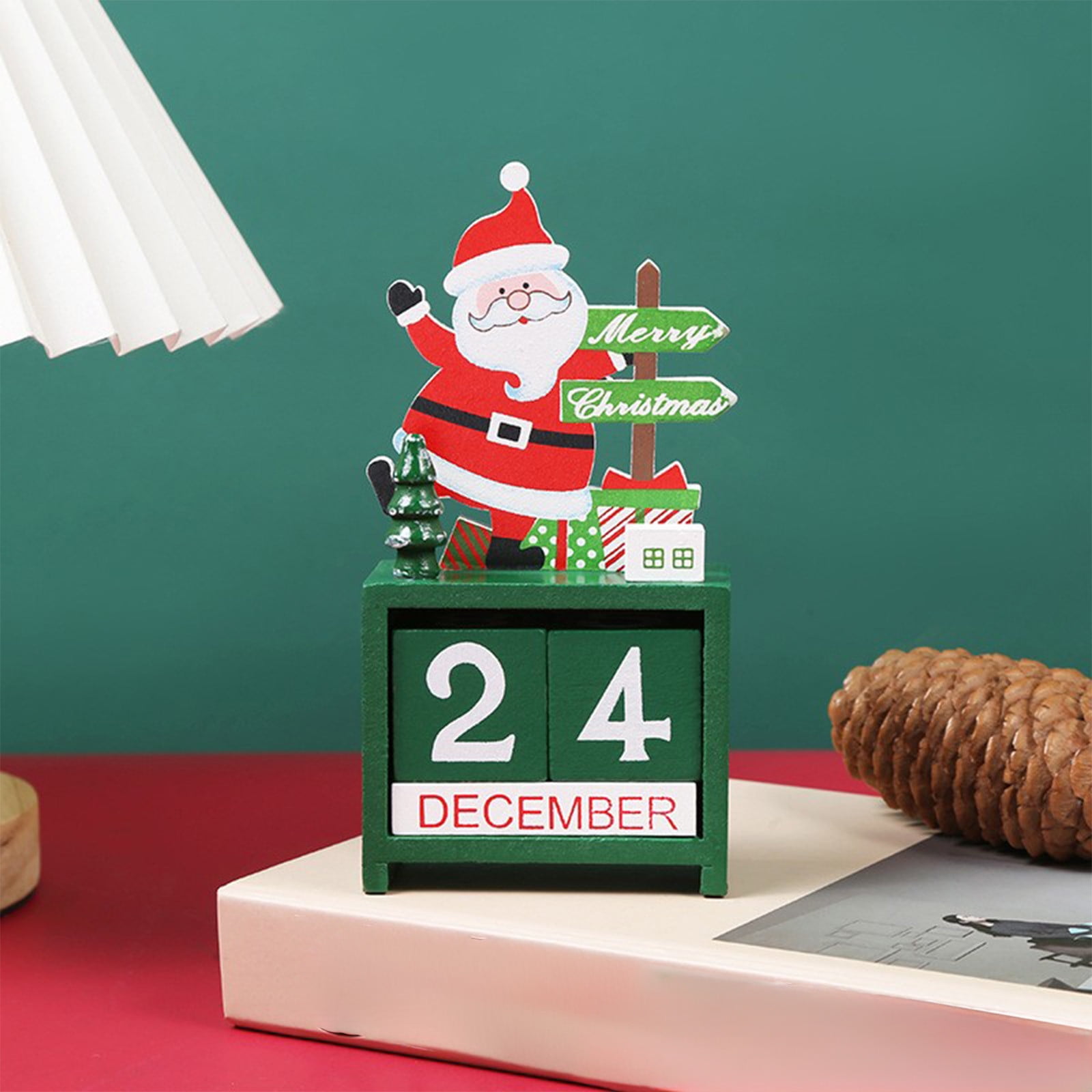 Zenithome Festive Wooden Christmas Countdown Calendar with White Red ...