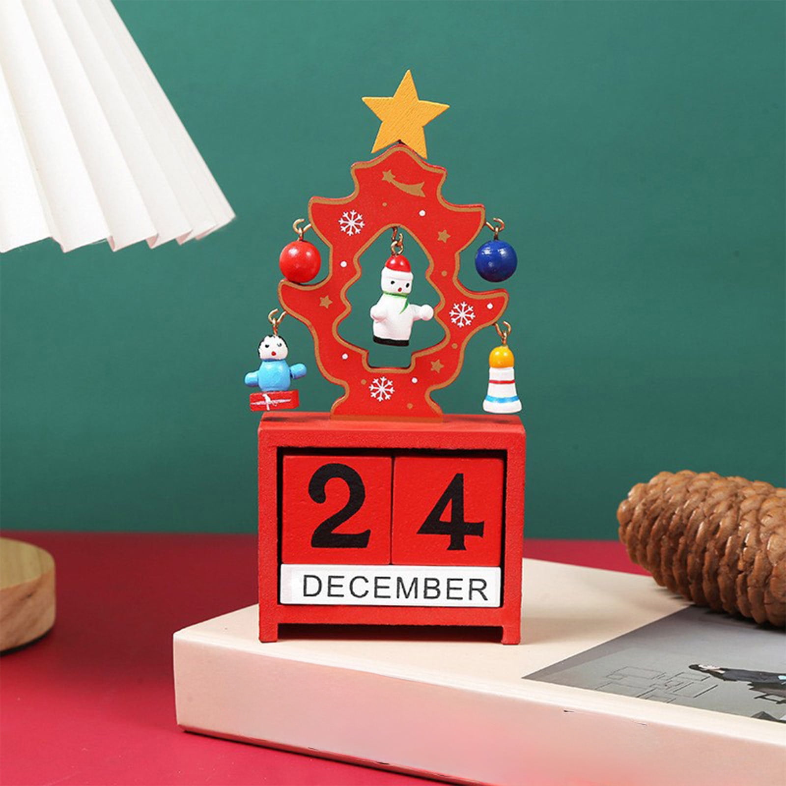 Zenithome Festive Wooden Christmas Countdown Calendar with White Red ...