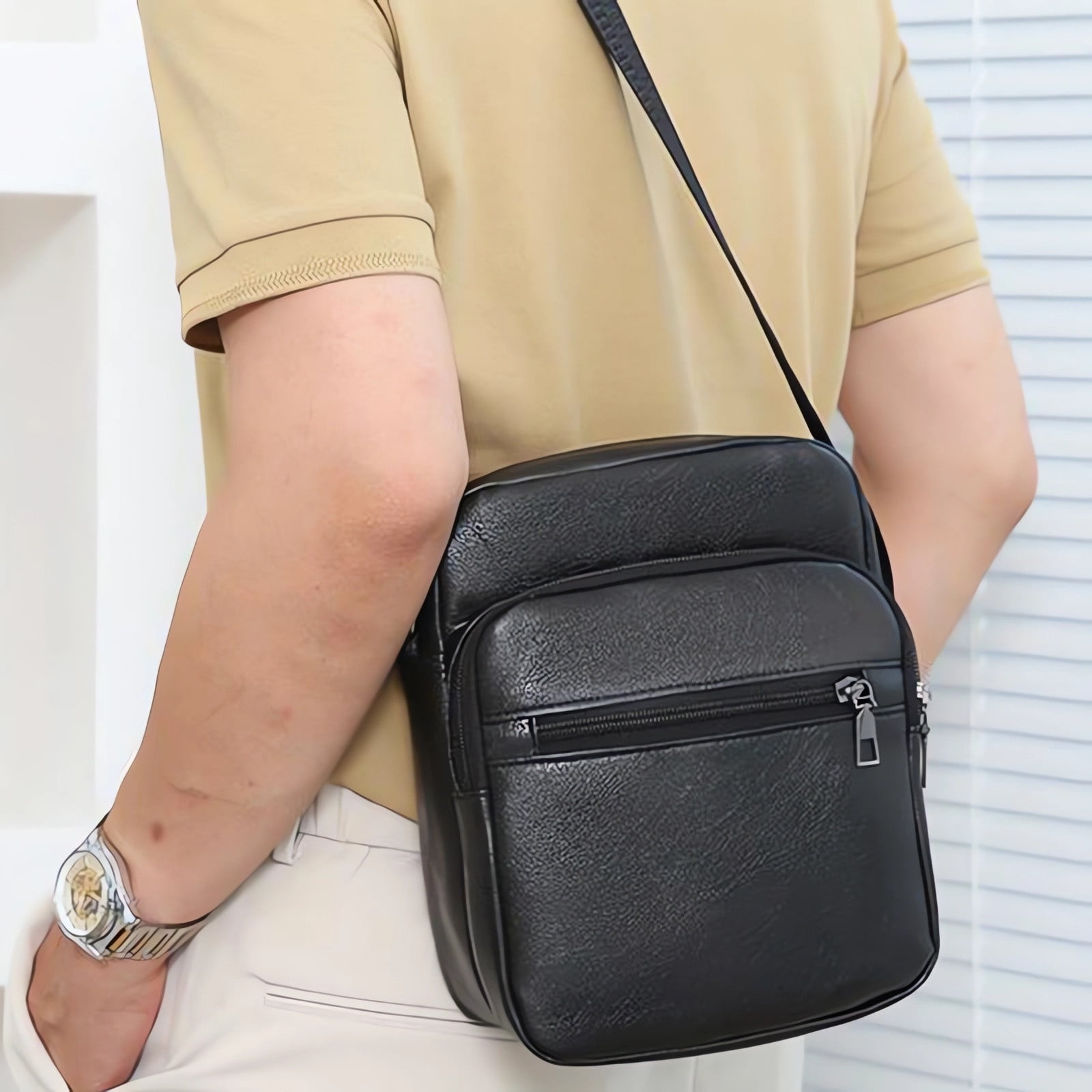 Zenithome Men's PU Leather Messenger Bag Crossbody Shoulder Bag Small ...