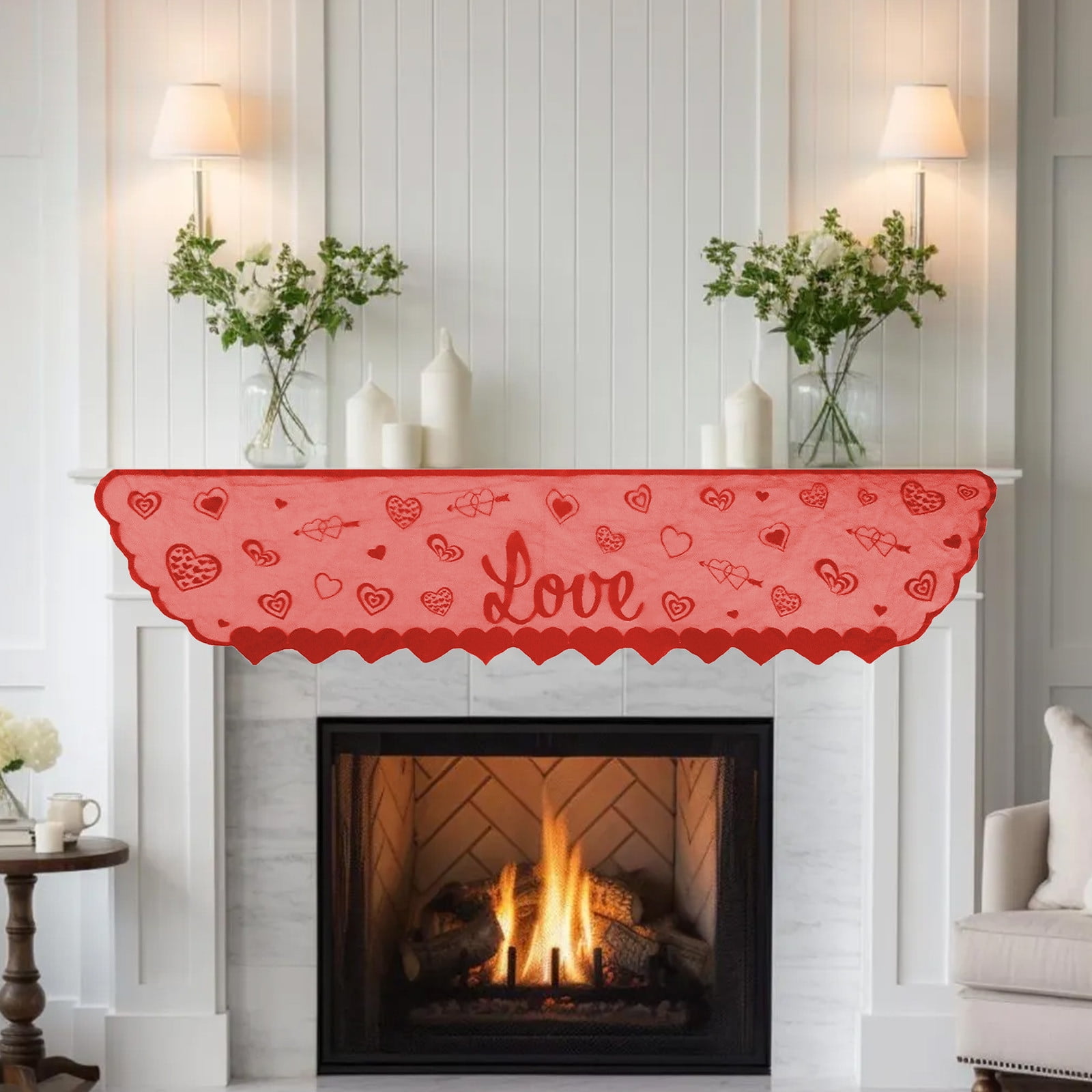 Zenithome Valentine Lace Fireplace Mantle Table Runner Romantic Elegant ...