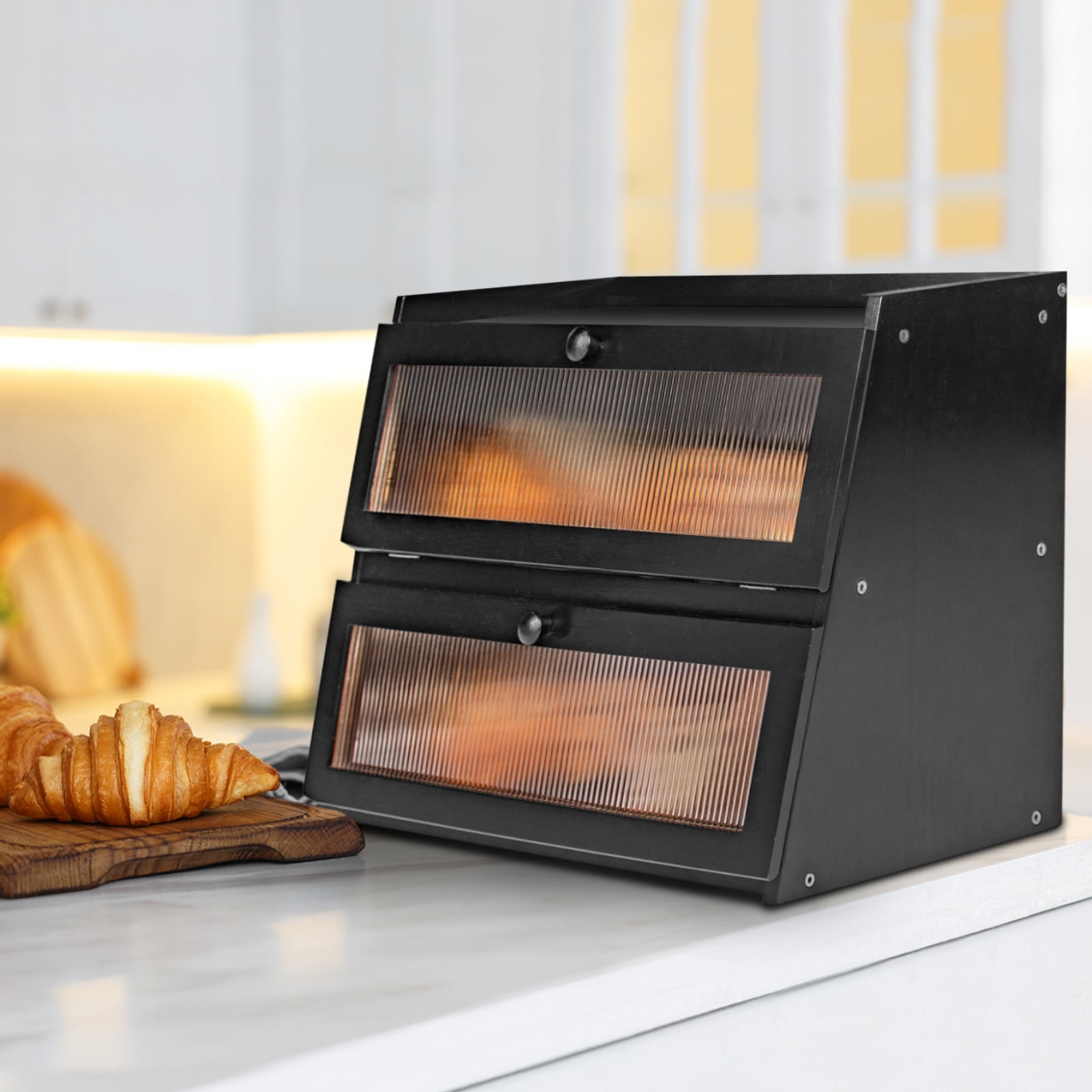 Zenkitch Pure Bamboo Bread Box, Roomy Two-Layer Breadbox for Kitchen ...