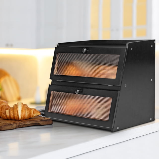 Zenkitch Pure Bamboo Bread Box, Roomy Two-Layer Breadbox for Kitchen ...