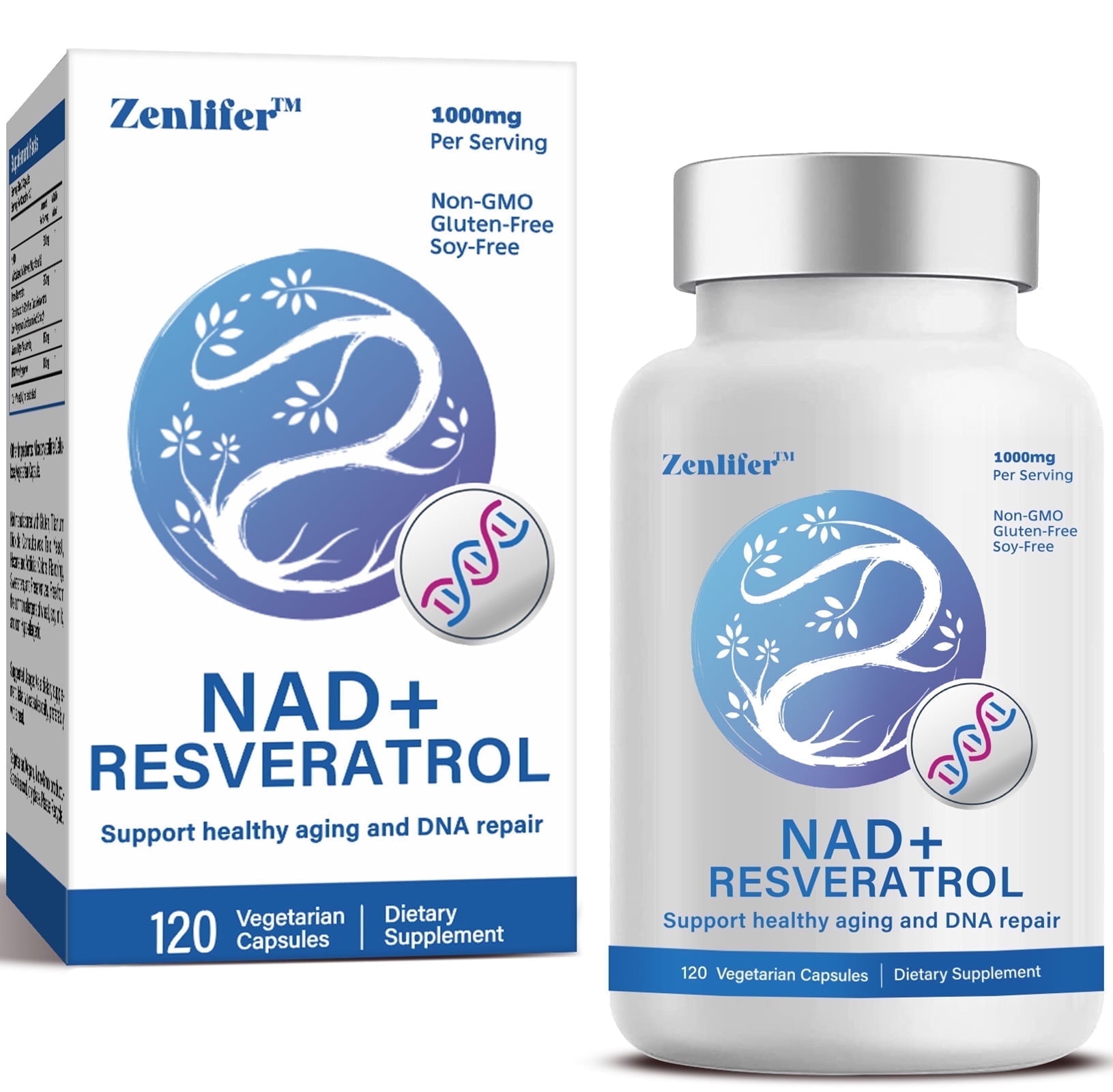 Zenlifer NAD+ Supplement 1000MG, NAD Resveratrol Supplement, 120Capsule - Walmart.com