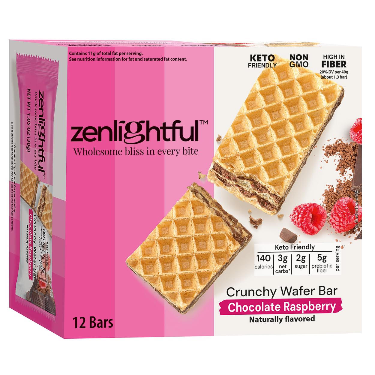 Zenlightful Chocolate Raspberry Keto Bars, Low ITL1 Carb (2 Low Sugar ...