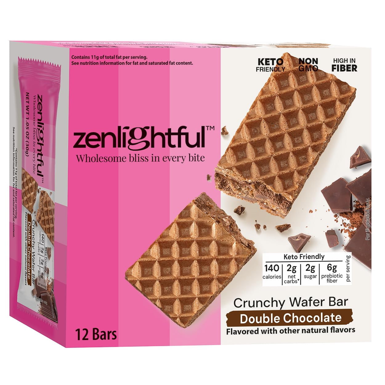 Zenlightful Double Chocolate Keto DMF15 Bars, Low Carb Low Sugar (2g ...