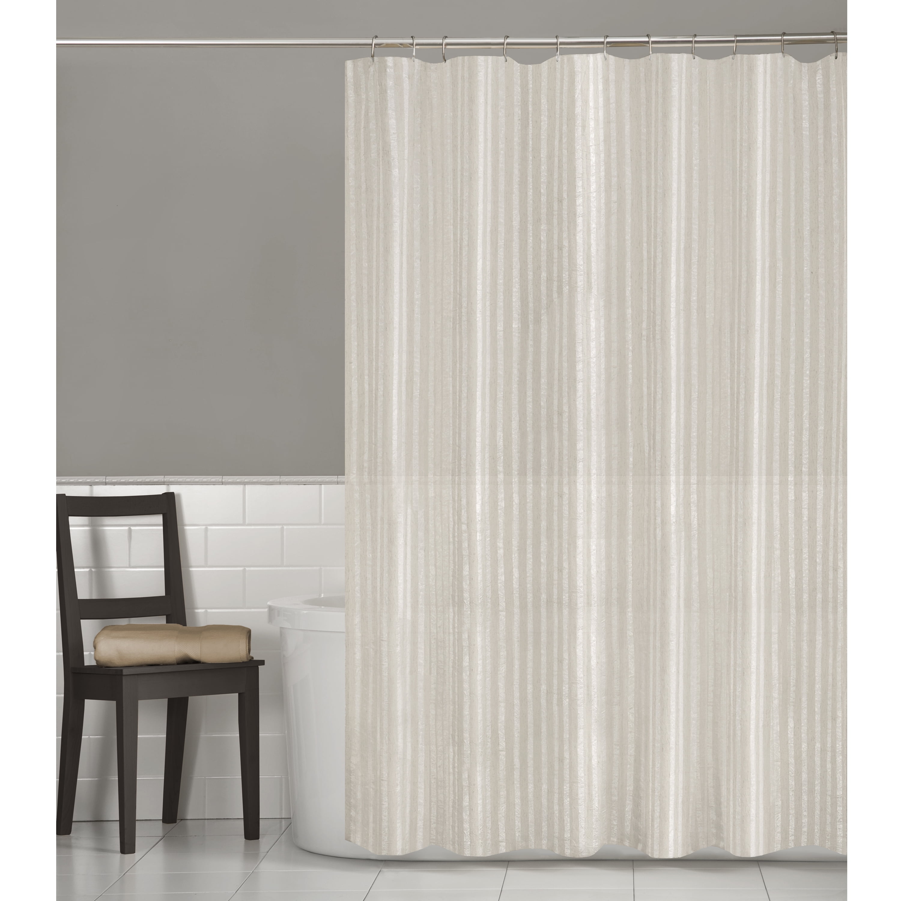 Zenna Home Linen Stripe Fabric Shower Curtain, Linen and White ...