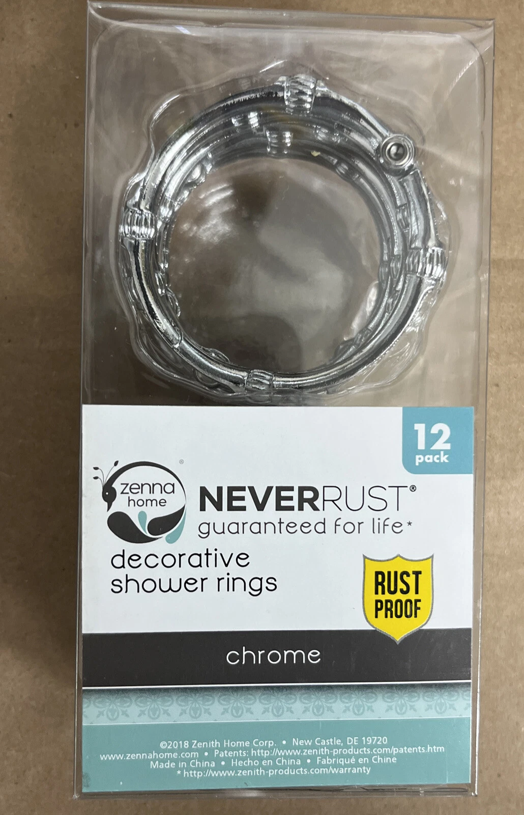 Zenna Home Neverrust Decorative Shower Rings In Chrome (12-Pack ...