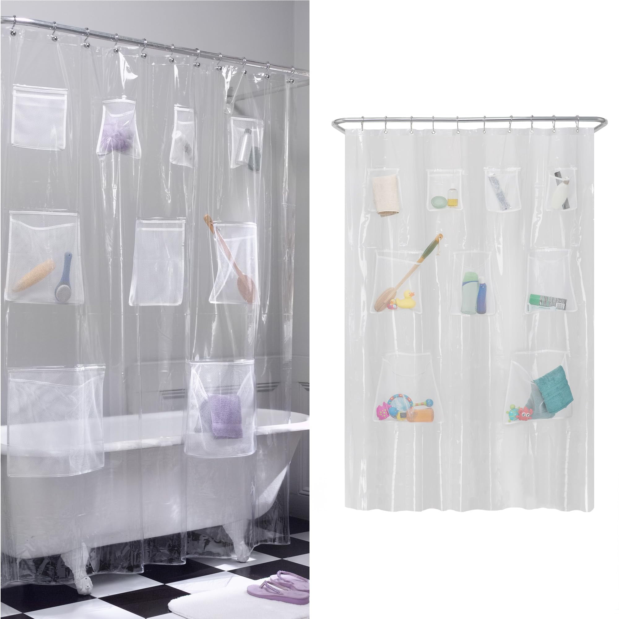Zenna Home Waterproof PEVA Shower Curtain or Shower Liner with 9 Mesh ...