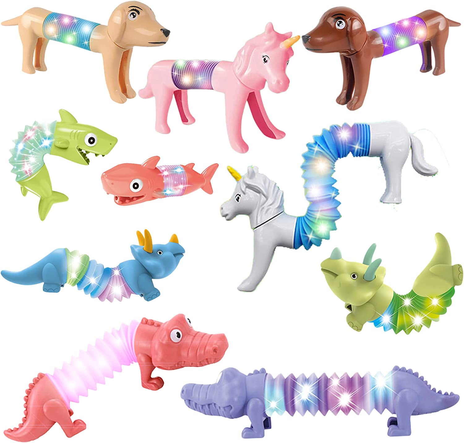 Zeno 10 Pack LED Light Animal Sensory Fidget Toys Pop Tubes For ...