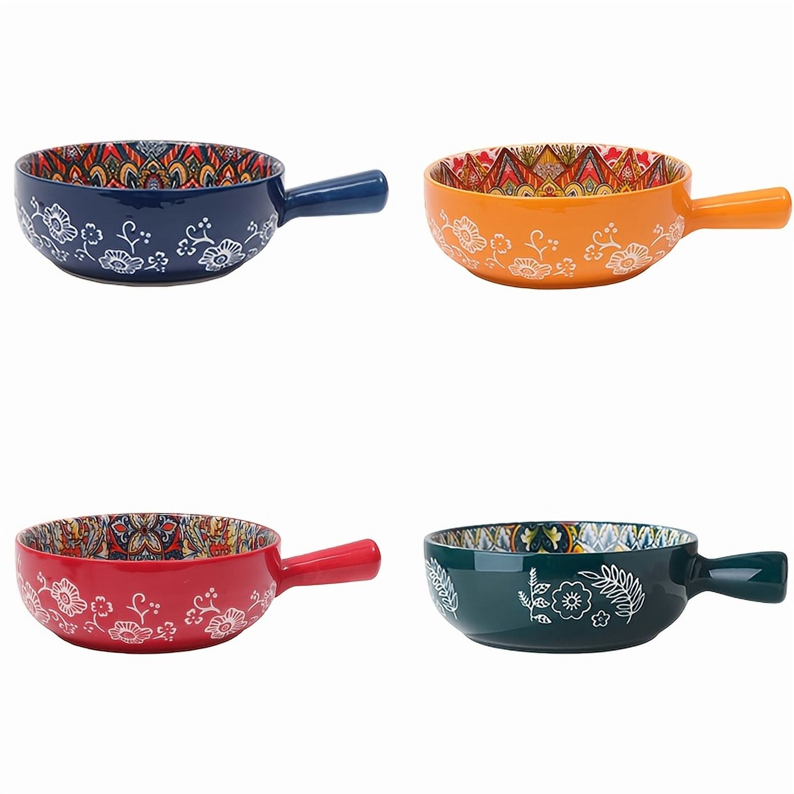Zenora 4/ 8pcs Bohemian Backing Bowls With Handle, Thick Walled, Heat ...