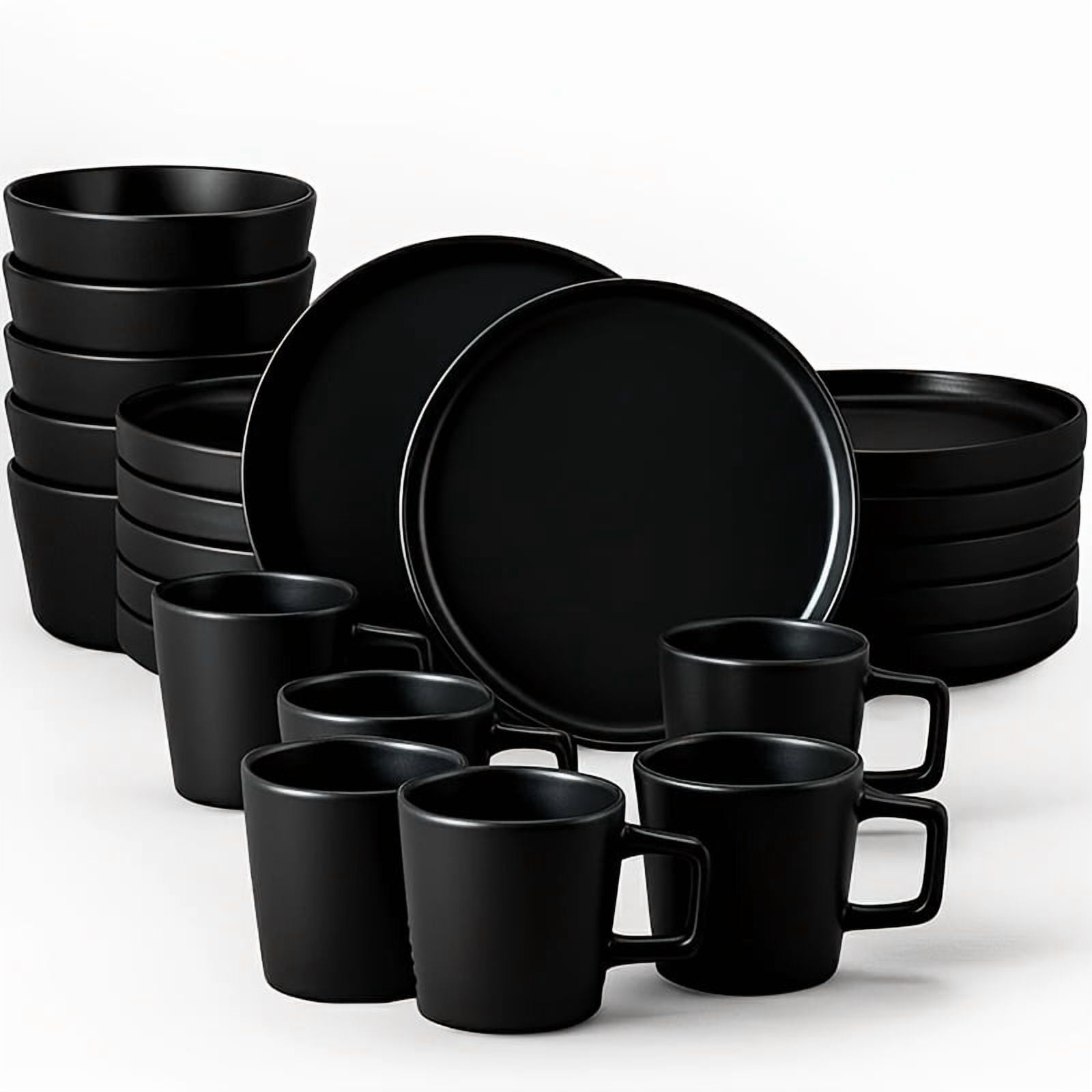 Zenora Ceramic Dinnerware Set - Modern Porcelain Plates (Matte Black ...