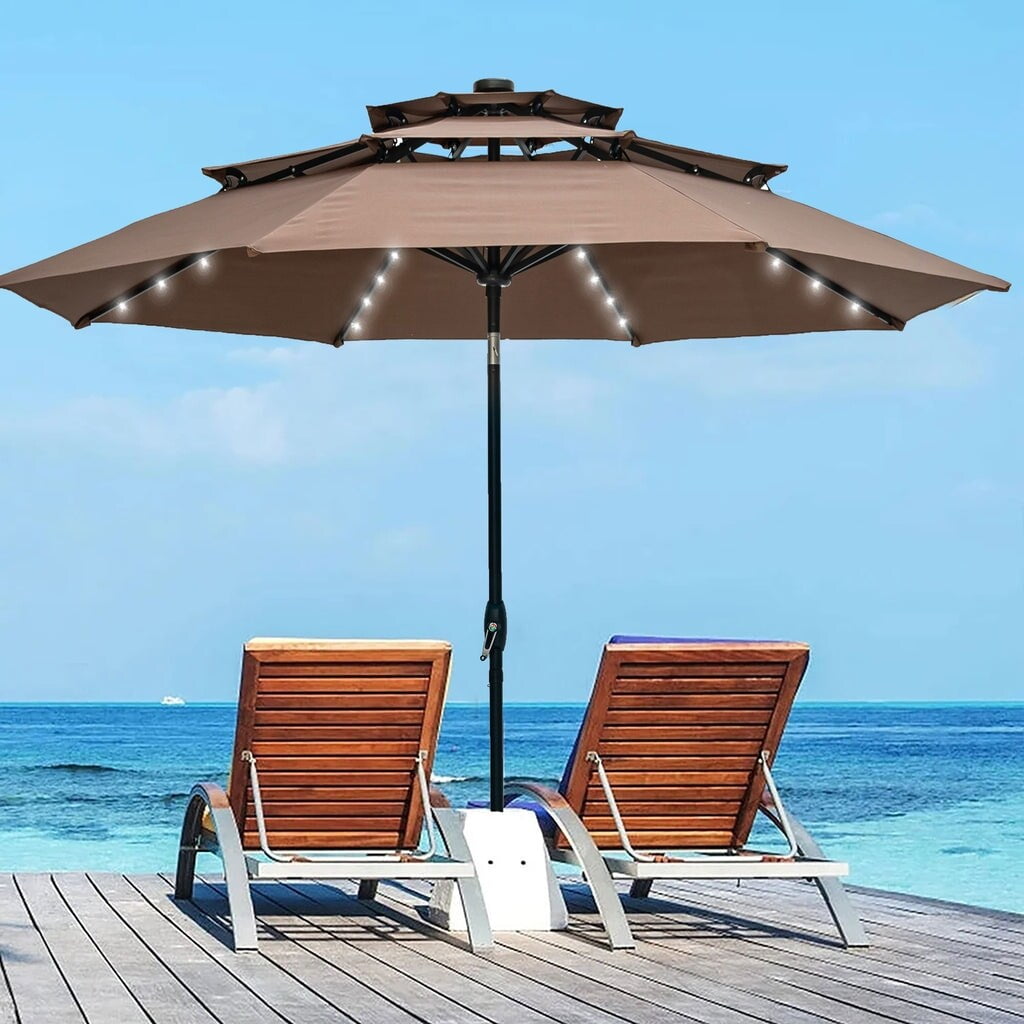 Zenova 10-foot 3-tier Tilting Patio Umbrella LED Lighted Solar Umbrella ...