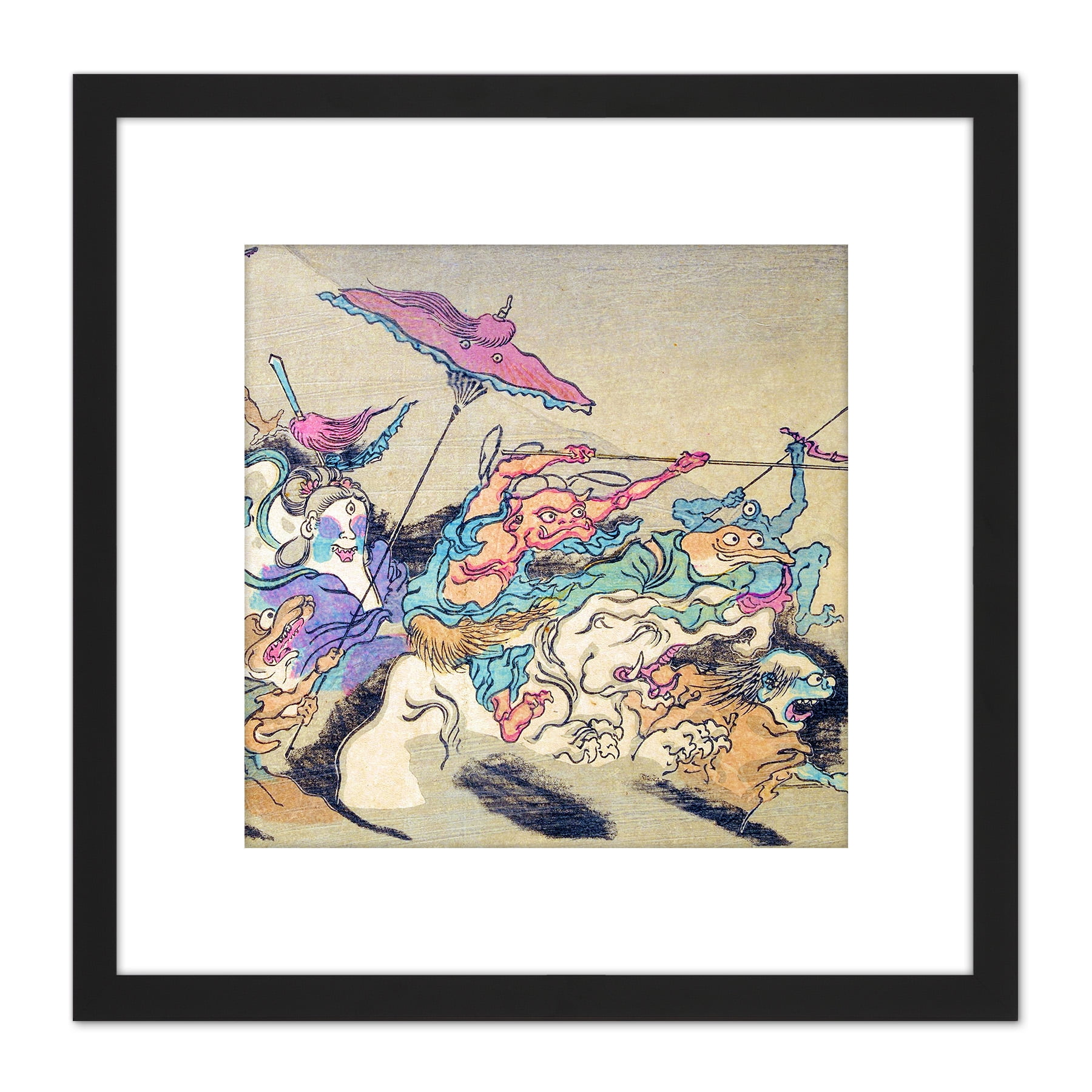 Zensai Youkai Ghosts Humorous Japan Painting 8X8 Inch Square Wooden ...