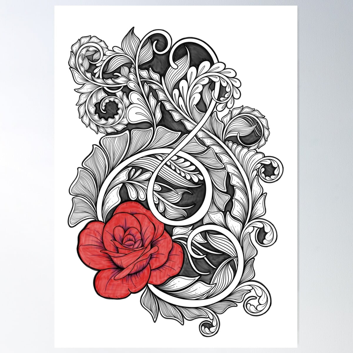Zentangle Floral Design With Red Rose | Intricate Hand-Drawn Artwork ...