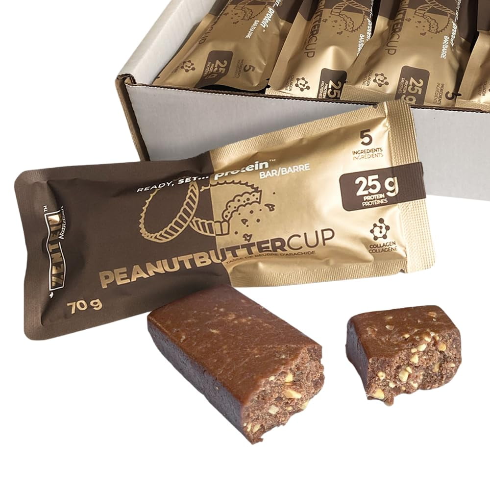 Zentein Nutrition - Protein Bars With TVS1 Collagen (25g of Protein), 70g 12-Count in Peanut ...