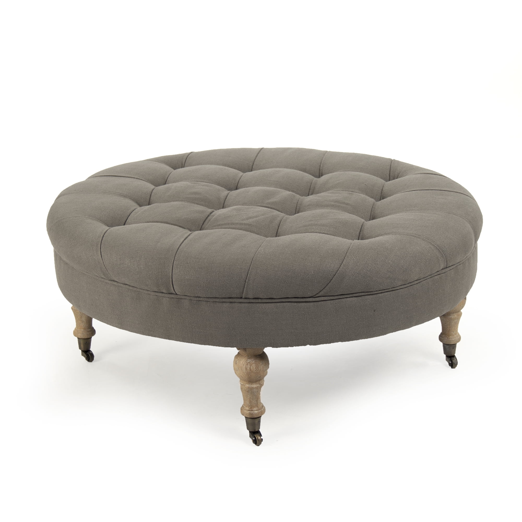 Zentique 40" Brown and Gray Maison Tufted Round Classic Ottoman with ...