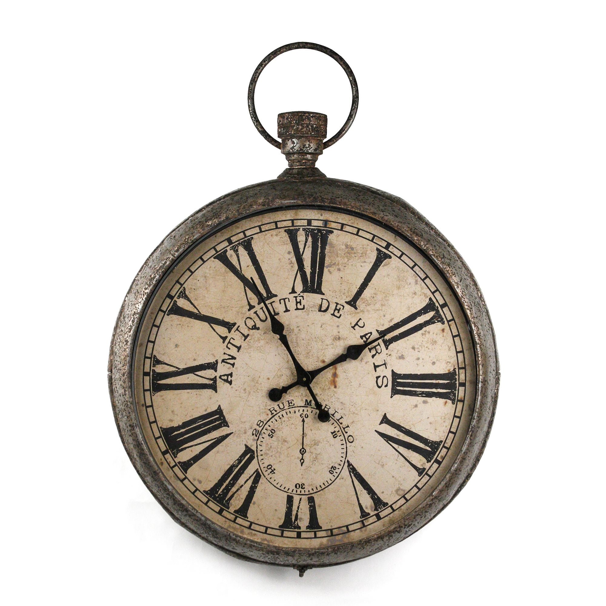Zentique 45" Gray and Ivory Round Distressed Finish Wall Clock ...