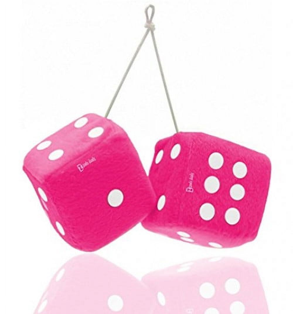 Zento Deals Pair of 3 inch Square Pink Hanging Fuzzy Dice with White ...