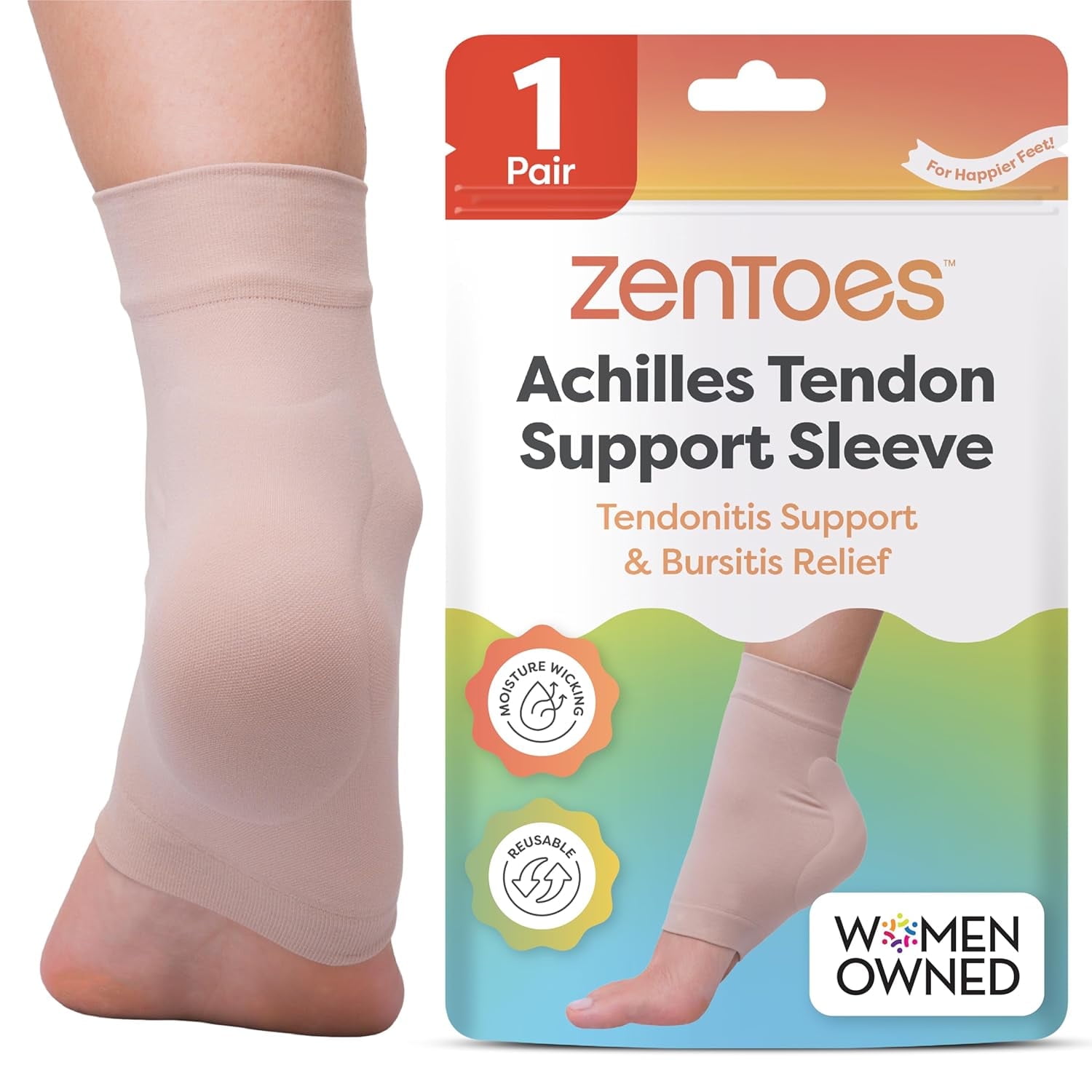 ZenToes Pain Relief Achilles Heel Compression Brace, Padded Sleeve ...