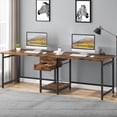 Zentrava 79 Inch Brown Two Person Desk with Drawers, Extra Long Desk ...