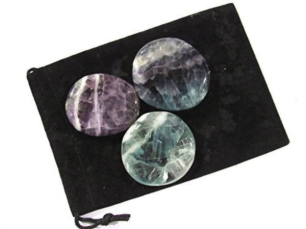 Zentron Crystal Collection: Fluorite Worry Stone and Velvet Pouch 1 ...