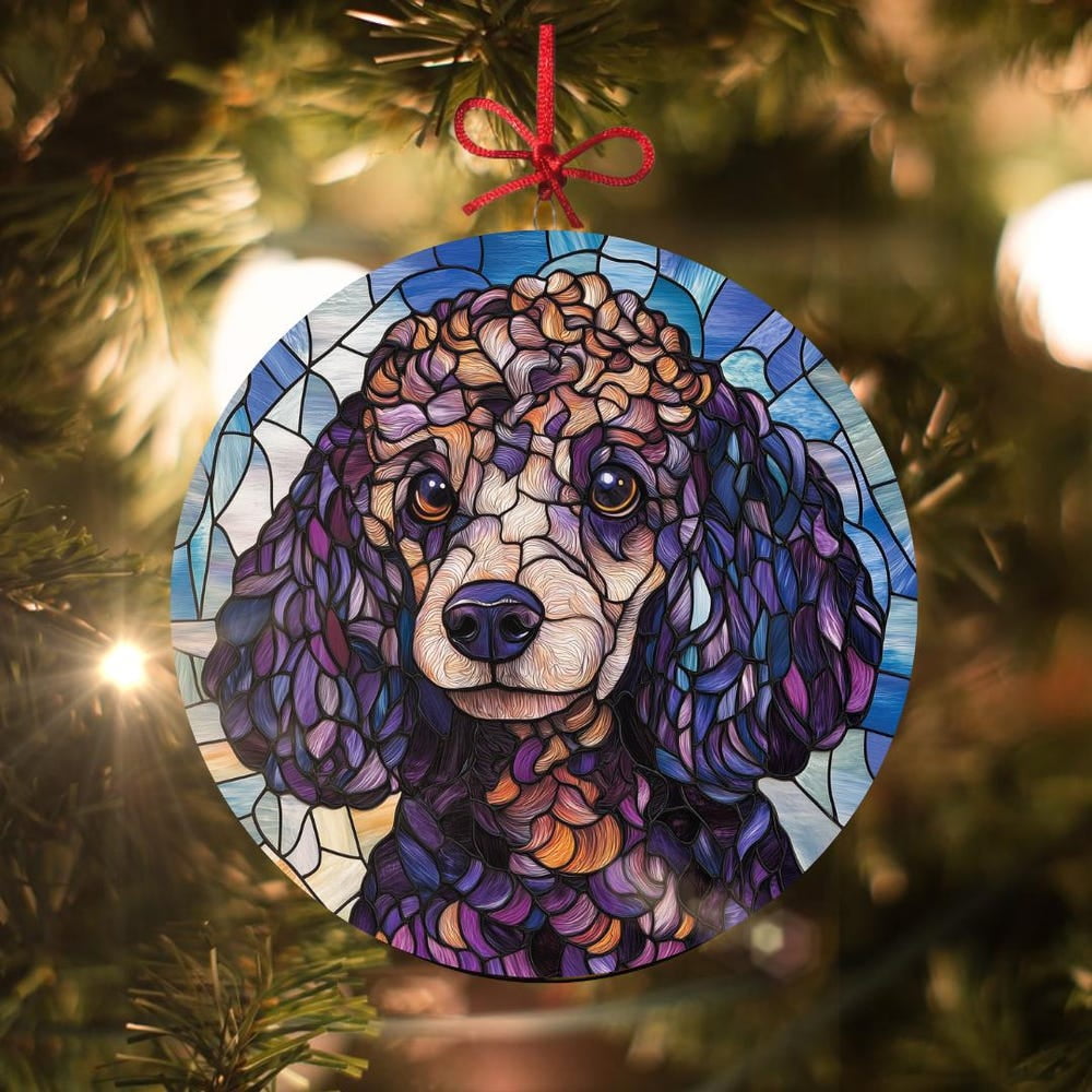 Zeny Decor Black Poodle Stained Glass Style Chris.Tmas Ornament 2D FLAT ...