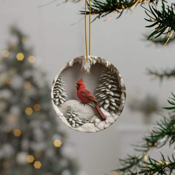 Zeny Decor Ceramic Chris.Tmas Ornament Cardinal Design, Gold String 2D ...