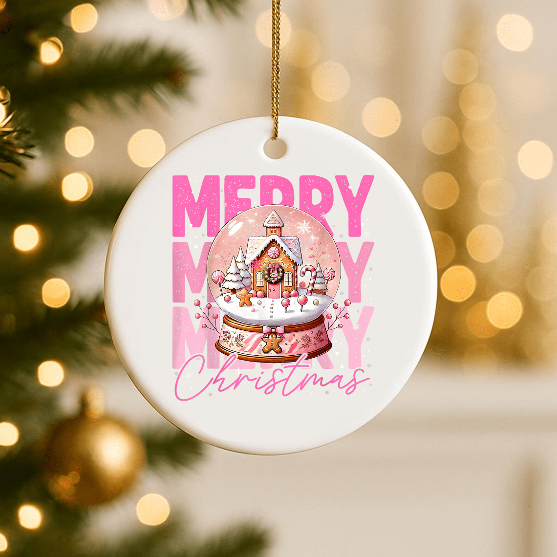 Zeny Decor Cute Merry Chris.Tmas Snow Globe Pink Gingerbread House ...