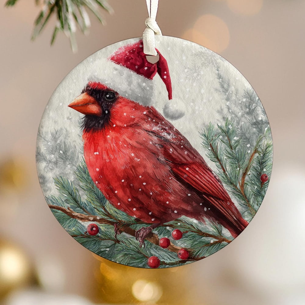Zeny Decor Red Cardinal Chris.tmas Ornament 2.76" Round Ceramic Winter ...
