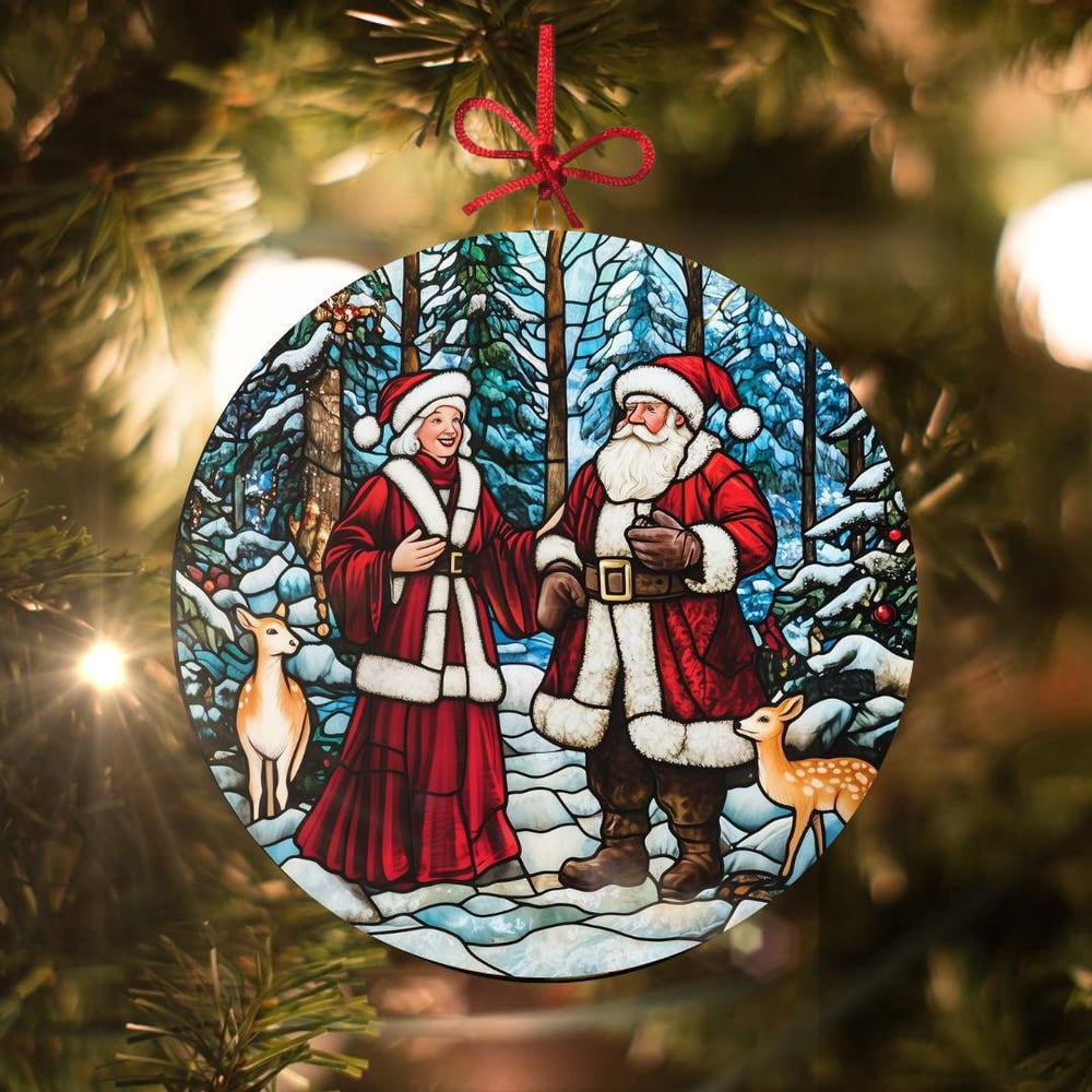 Zeny Decor San.Ta And Mrs. Claus Stained Glass Style Chris.Tmas ...