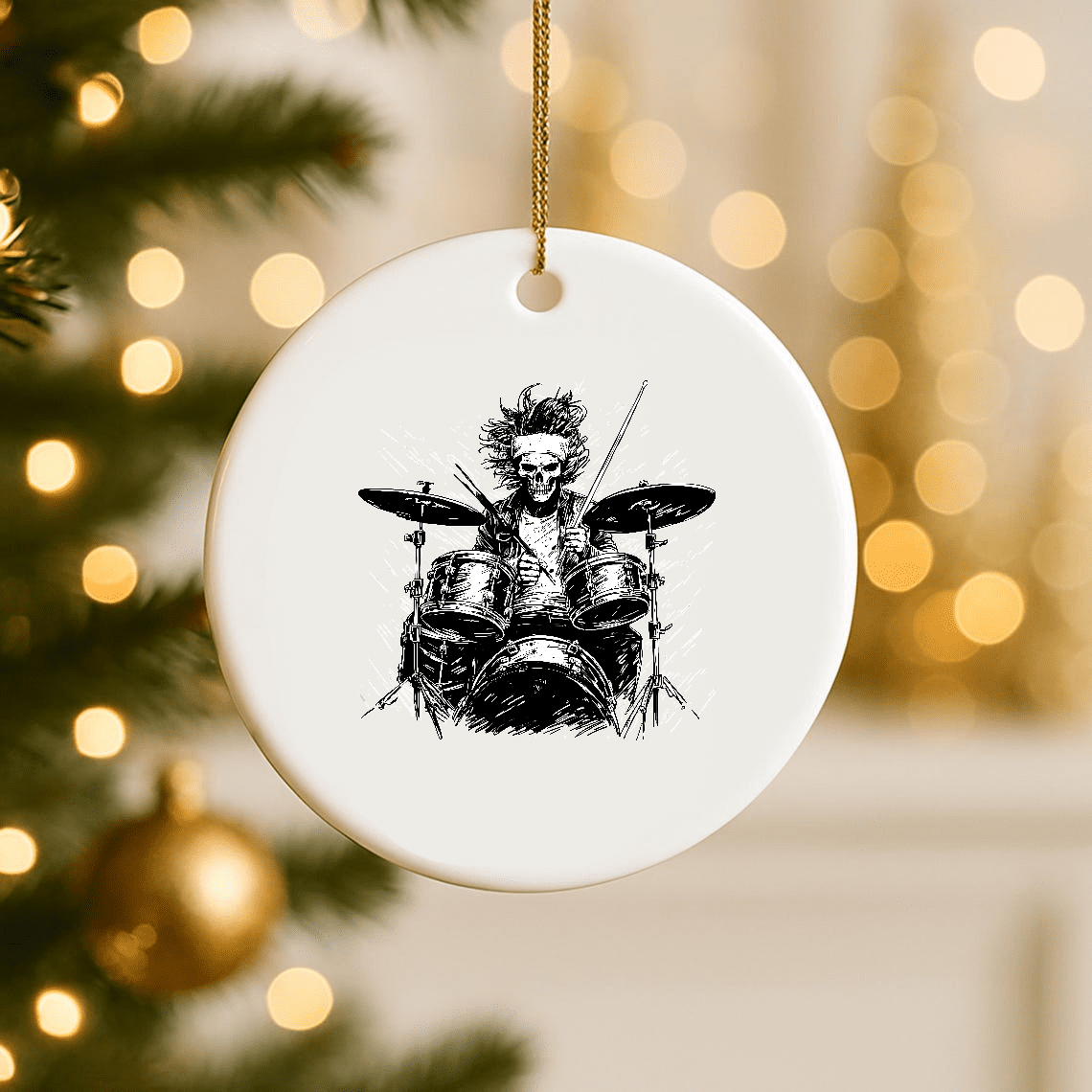 Zeny Decor Skeleton Drummer Guy And Roll Band On Drum Kit Ornament 2D ...