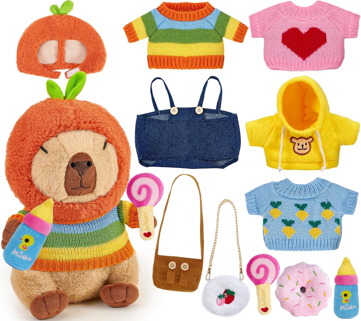 Zeokiar 13 Pcs Plush Stuff Toys with Clothes Accessories Kids Stuffed ...