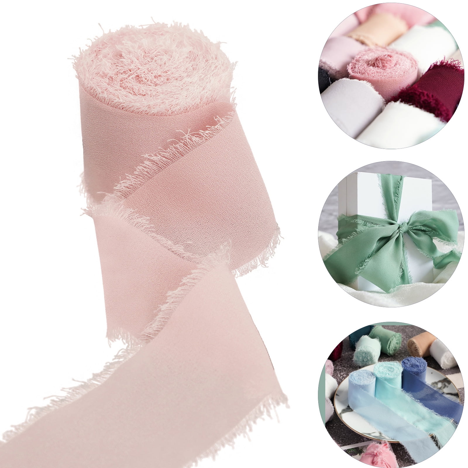 Zeonetak Chiffon Ribbon 1-1/2 inch x 5 Yard Handmade Fringe Chiffon ...