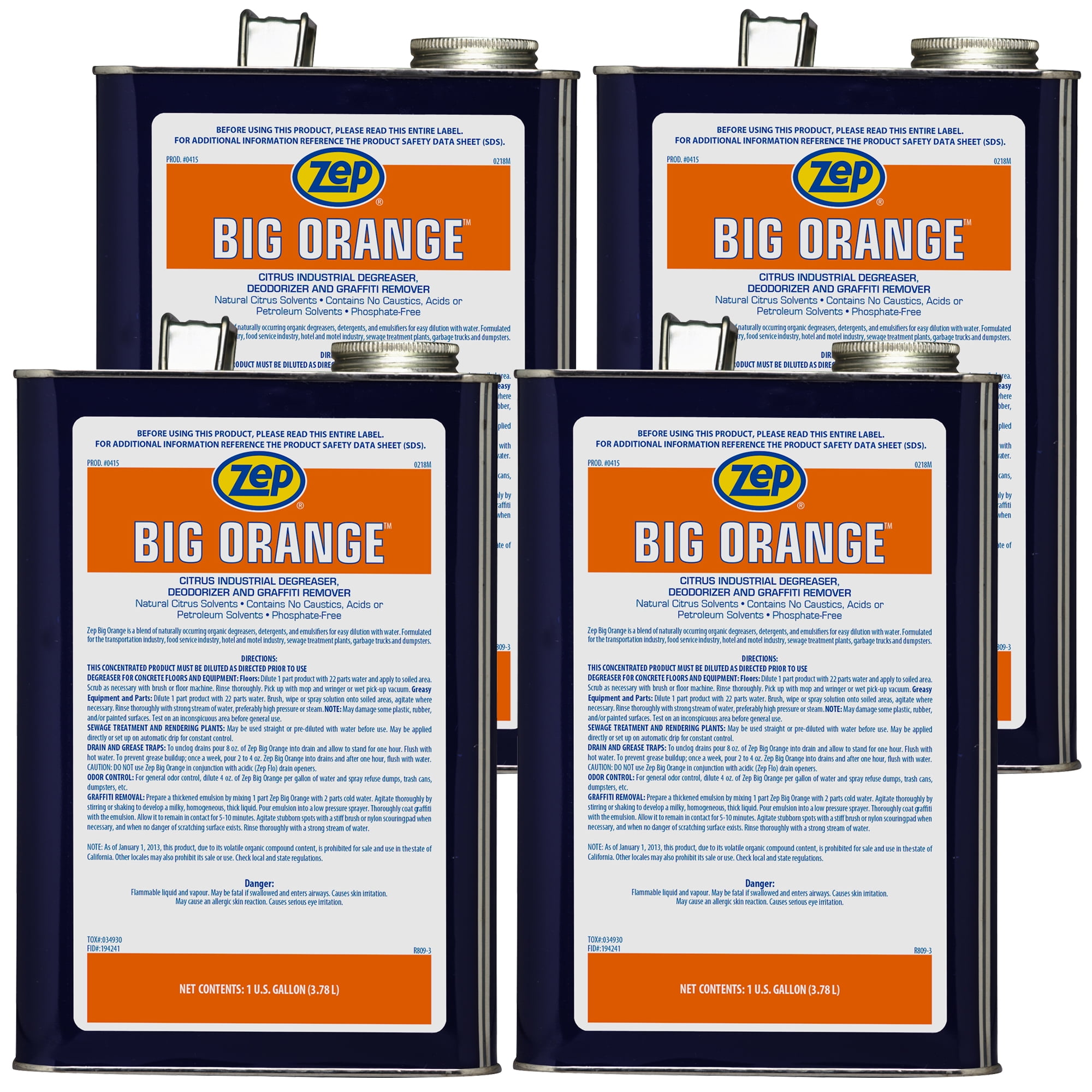 Zep Big Orange Heavy Duty Liquid Citrus Degreaser - 1 Gallon (Case of 4 ...