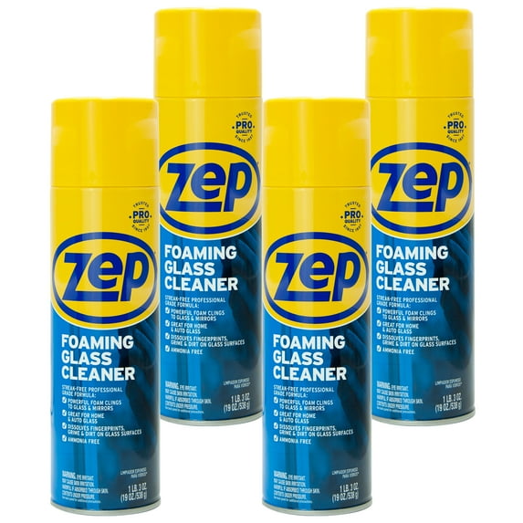 Zep Foaming Glass Cleaner, 19 oz Aerosol, Case of 4, Shine for Windows ...