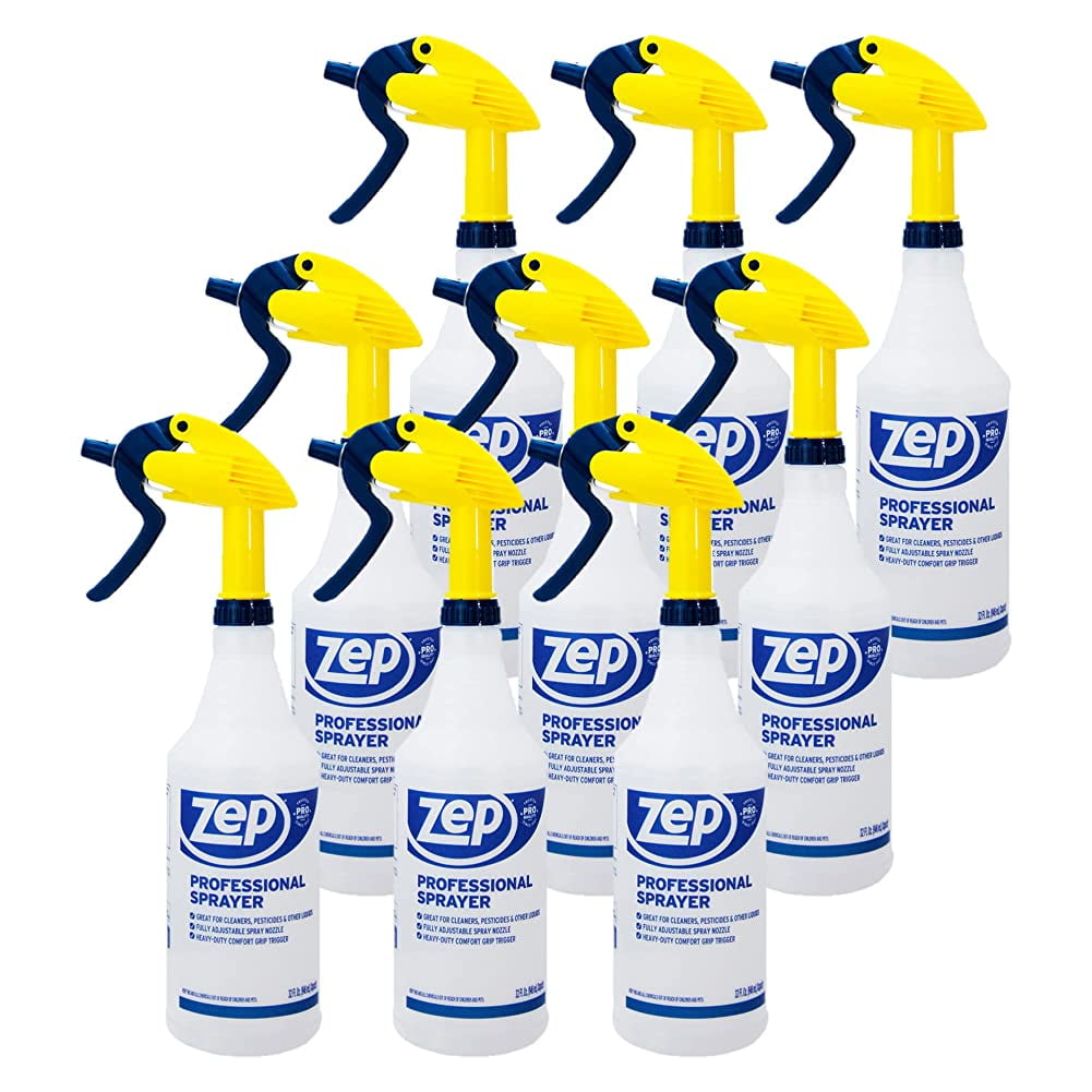 Zep Professional Heavy-Duty 32 oz Sprayer Bottle - Case of 9, Adjustable Nozzle, Fine Mist to 30 ...