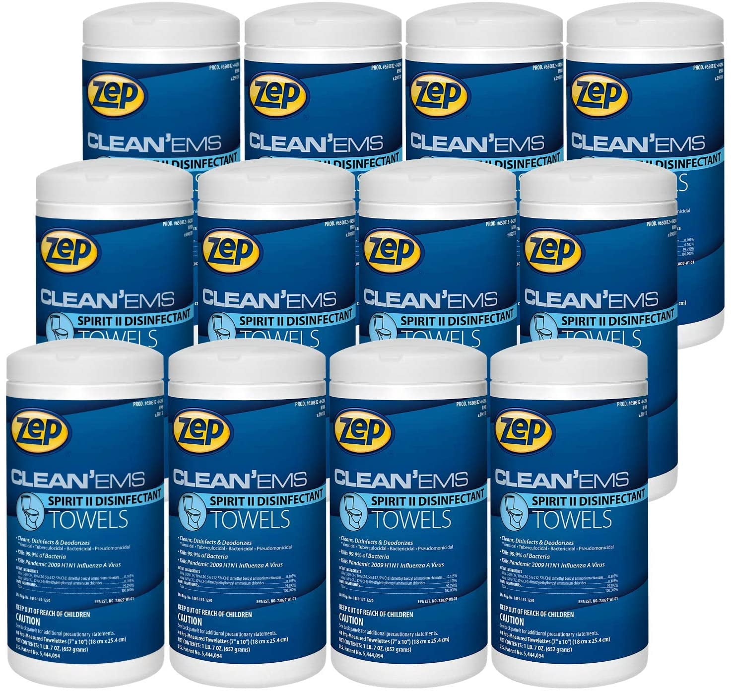 Zep Spirit II Multi-Surface Disinfectant Cleaner, 40 Sanitizing Wipes ...